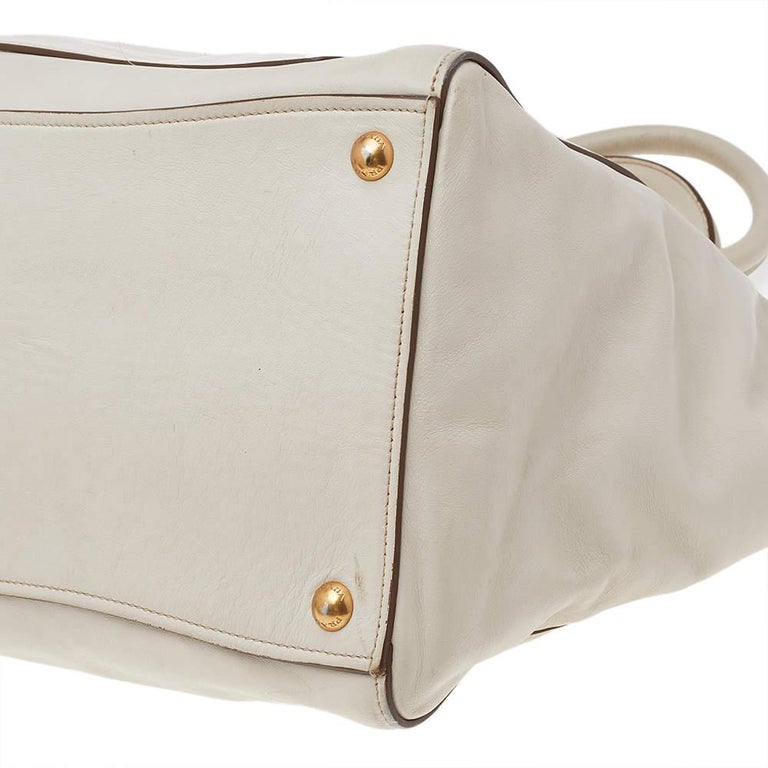 Prada Off White Leather Phenix Front Pocket Tote For Sale at 1stDibs