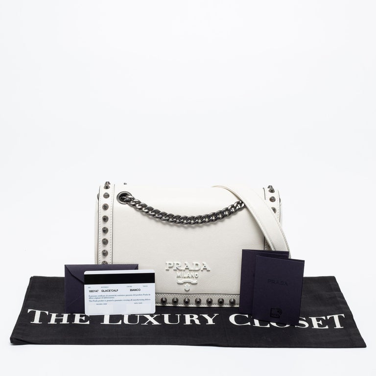 Prada Off White Leather Studded Flap Shoulder Bag at 1stDibs