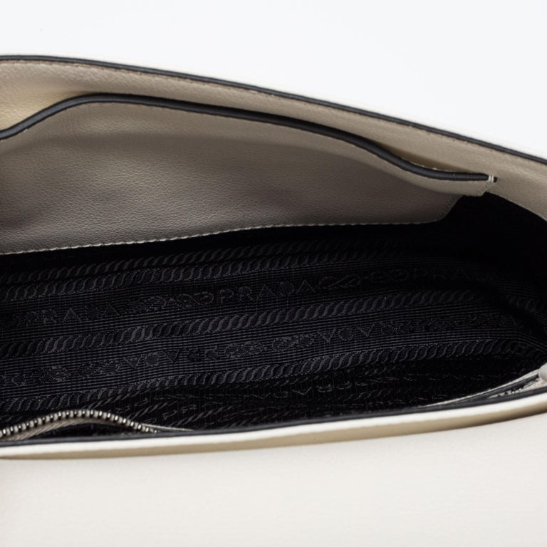 Prada Off White Leather Studded Flap Shoulder Bag at 1stDibs