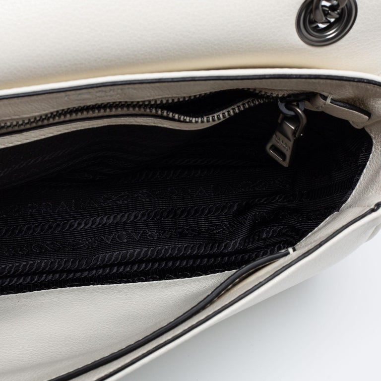 Prada Off White Leather Studded Flap Shoulder Bag at 1stDibs