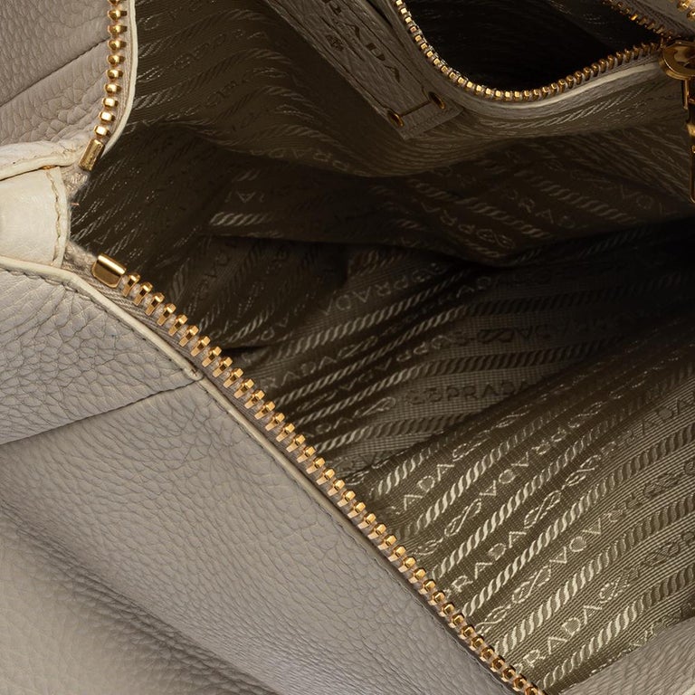 Prada Off White Vitello Daino Leather Zip Hobo at 1stDibs