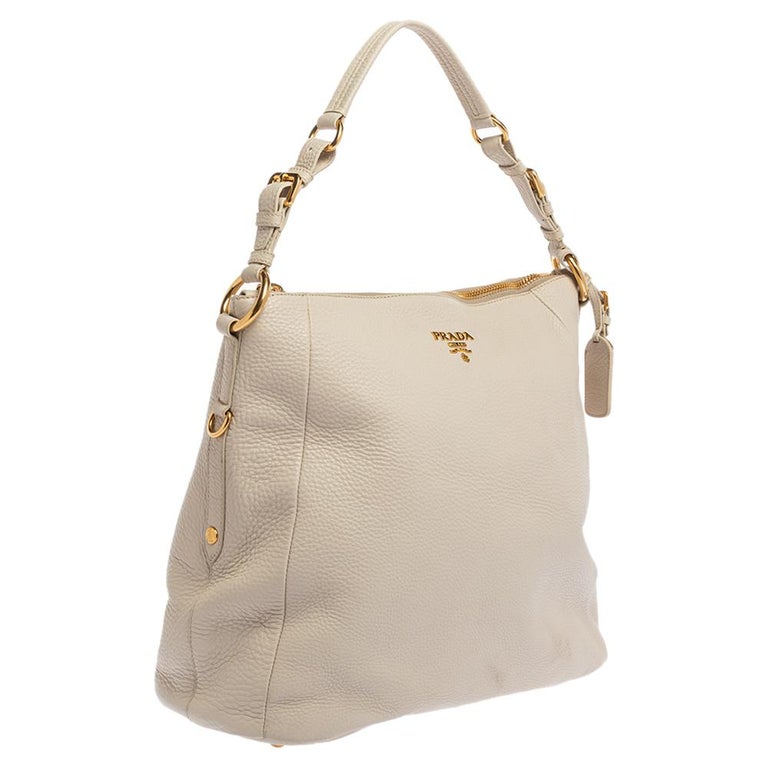Prada Off White Vitello Daino Leather Zip Hobo at 1stDibs