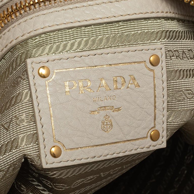 Prada Off White Vitello Daino Leather Zip Hobo at 1stDibs