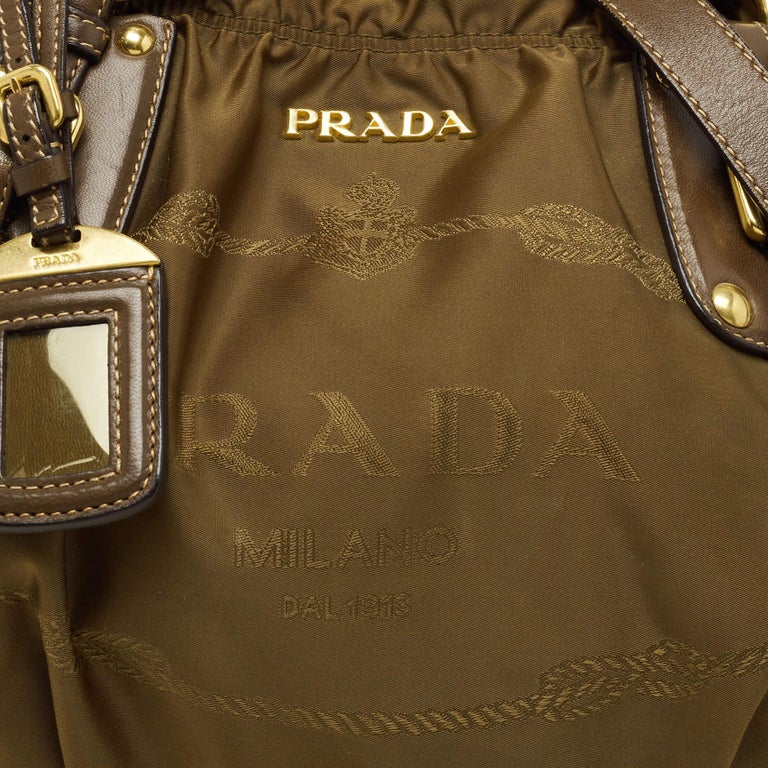 Prada Olive Green Nylon and Leather Satchel For Sale at 1stDibs