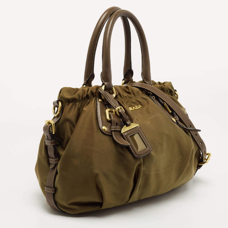 Prada Olive Green Nylon and Leather Satchel For Sale at 1stDibs