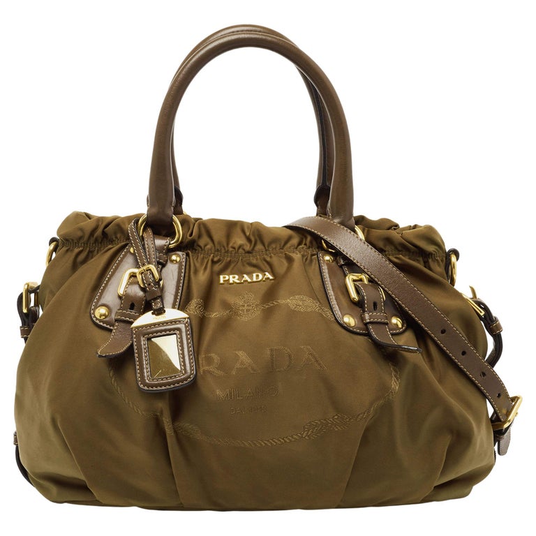 Prada Olive Green Nylon and Leather Satchel For Sale at 1stDibs