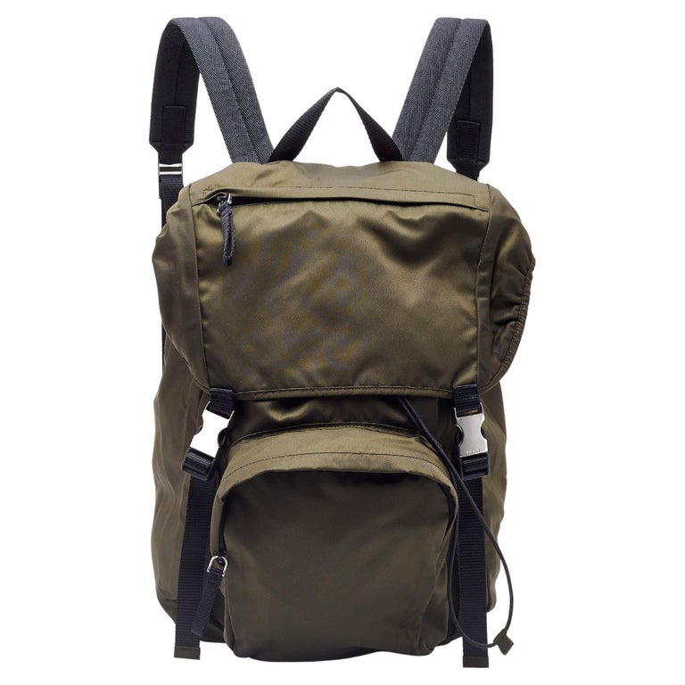 Prada Olive Green Nylon Drawstring Backpack For Sale at 1stDibs