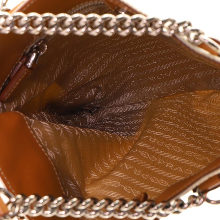 Prada Open Chain Tote Canvas and Leather Medium For Sale at 1stDibs