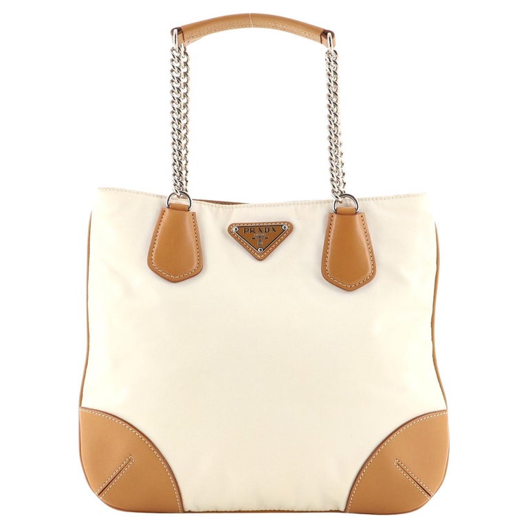 Prada Open Chain Tote Canvas and Leather Medium For Sale at 1stDibs