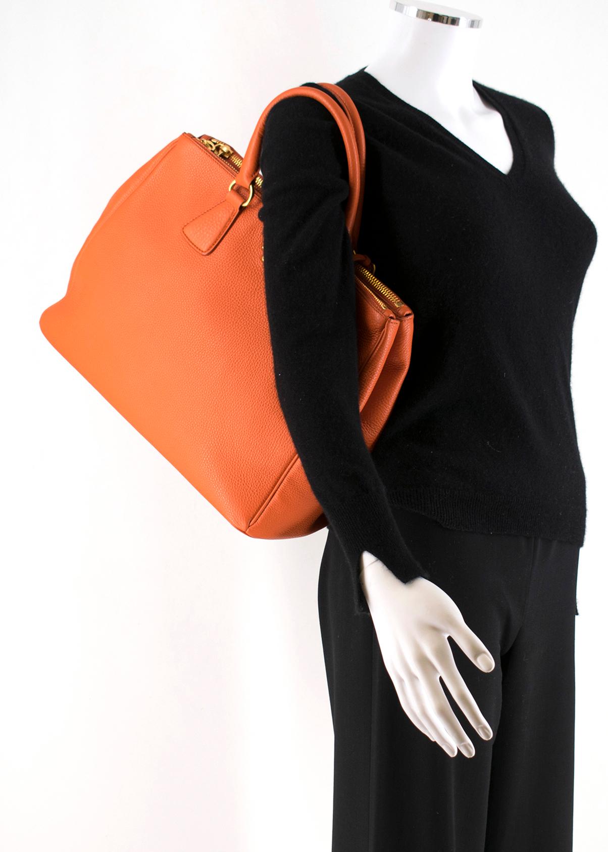 Prada Orange Grained Leather Tote Bag at 1stDibs