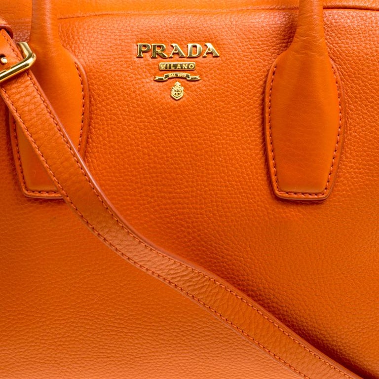 Prada Orange Leather Bauletto Bag For Sale at 1stDibs