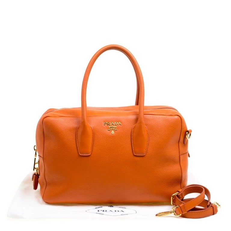 Prada Orange Leather Bauletto Bag For Sale at 1stDibs