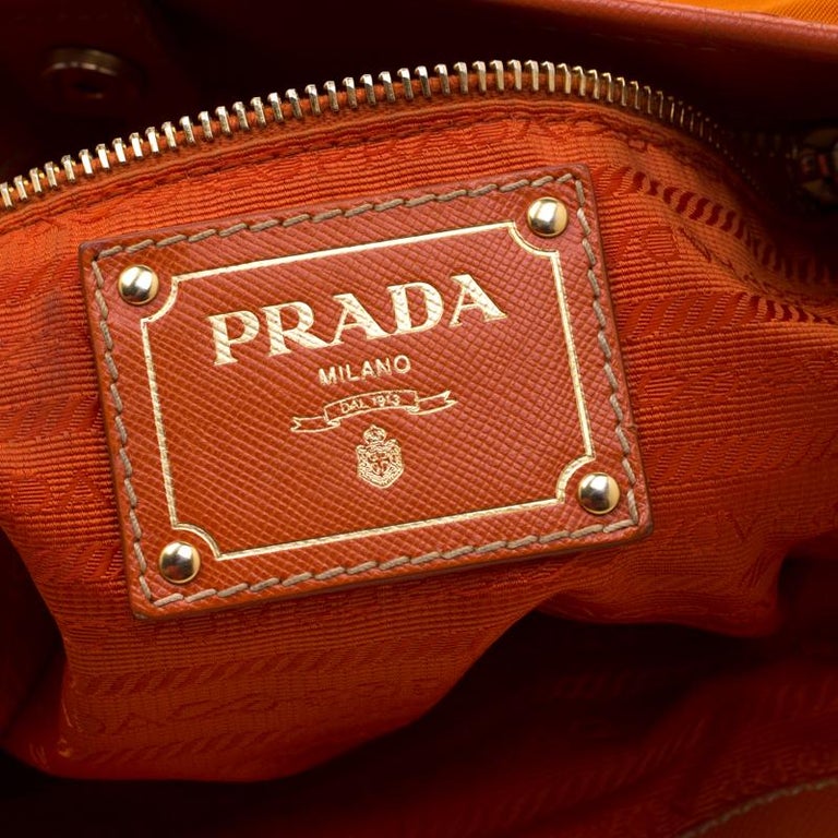 Prada Orange Nylon and Leather Lasercut Logo Tote For Sale at 1stDibs