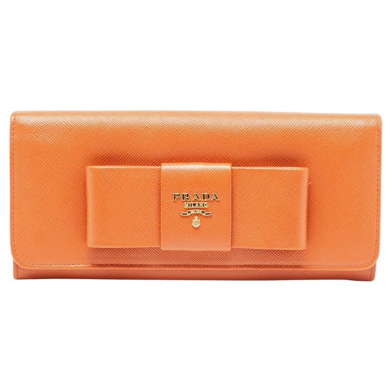 Prada Orange Saffiano Lux Leather Bow Flap Continental Wallet For Sale ...