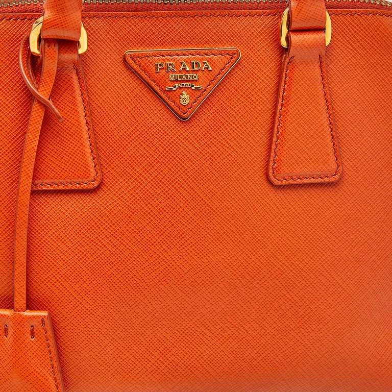 Prada Orange Saffiano Vernic Leather Small Promenade Crossbody Bag at ...