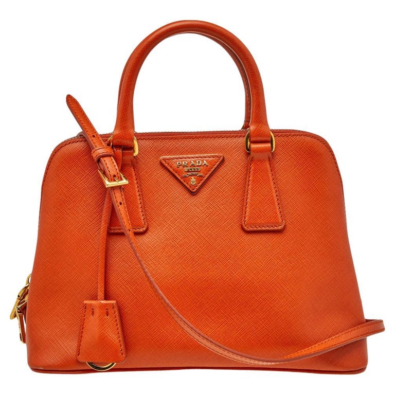 Prada Orange Saffiano Vernic Leather Small Promenade Crossbody Bag at ...
