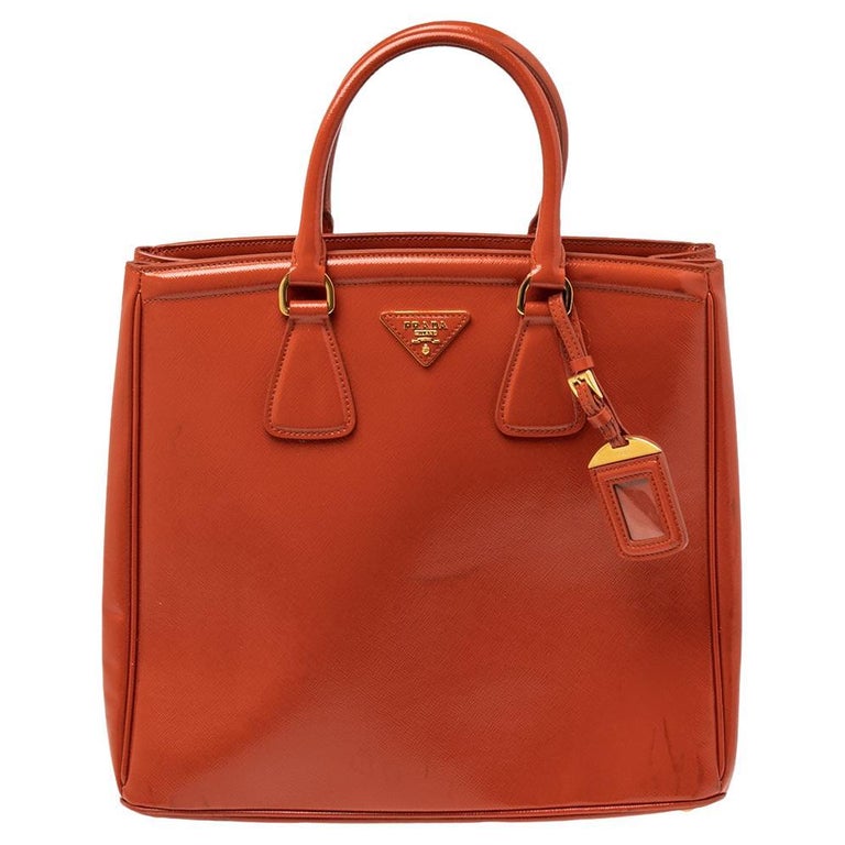 Prada Orange Saffiano Vernice Leather Parabole Tote at 1stDibs