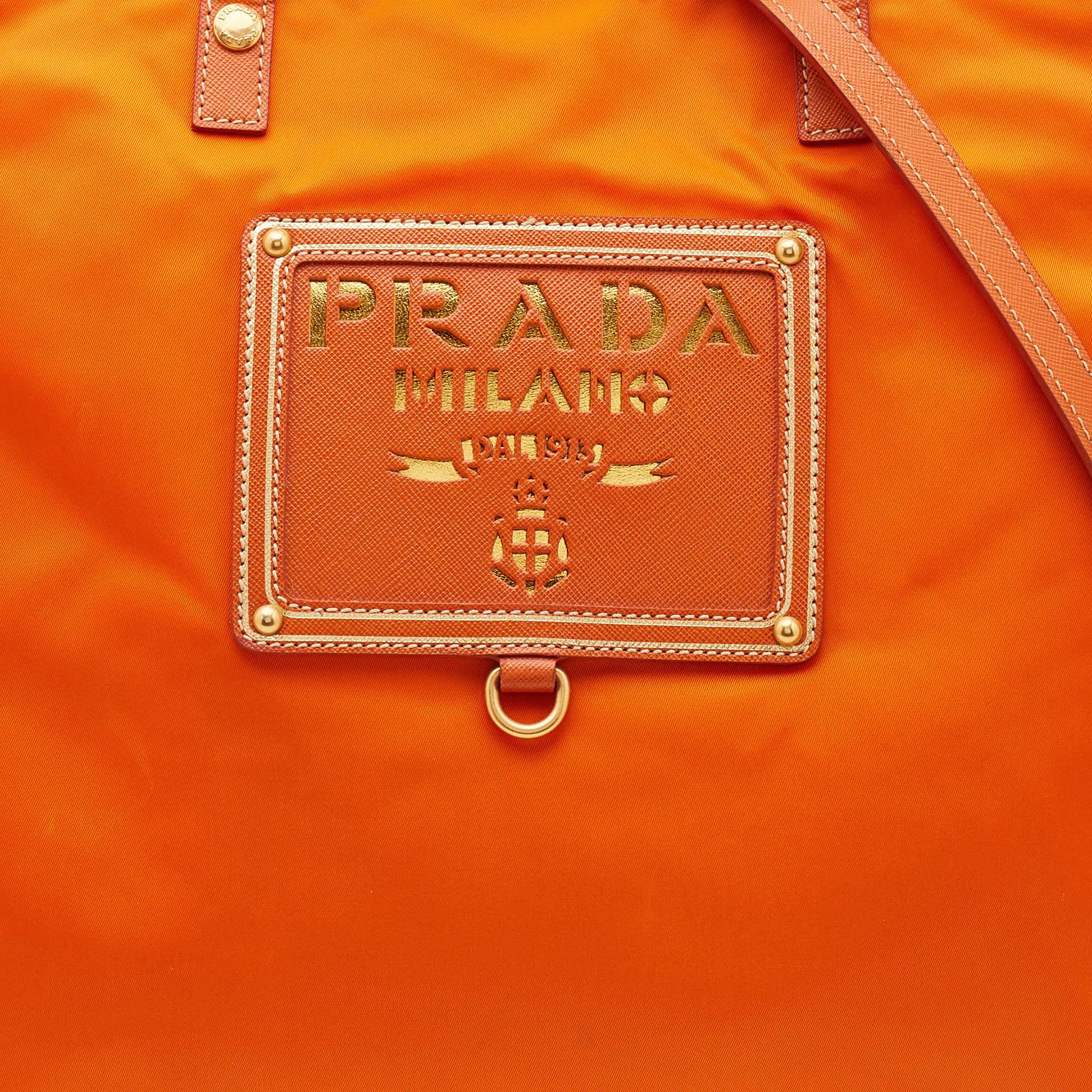 Prada Orange Tessuto Nylon and Saffiano Lux Leather Oro Tote For Sale ...
