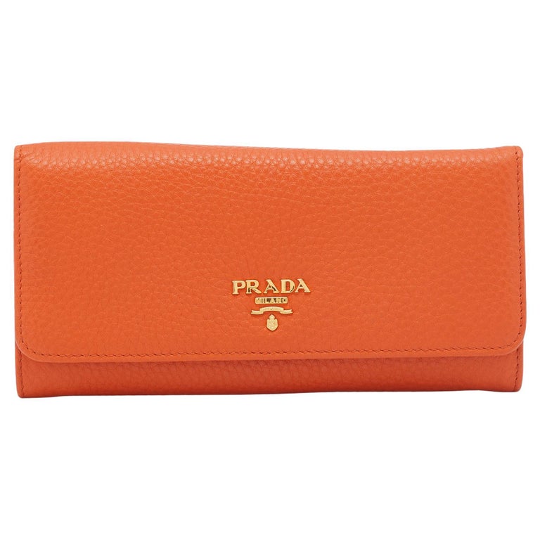 Prada Orange Vitello Daino Leather Flap Continental Wallet at 1stDibs