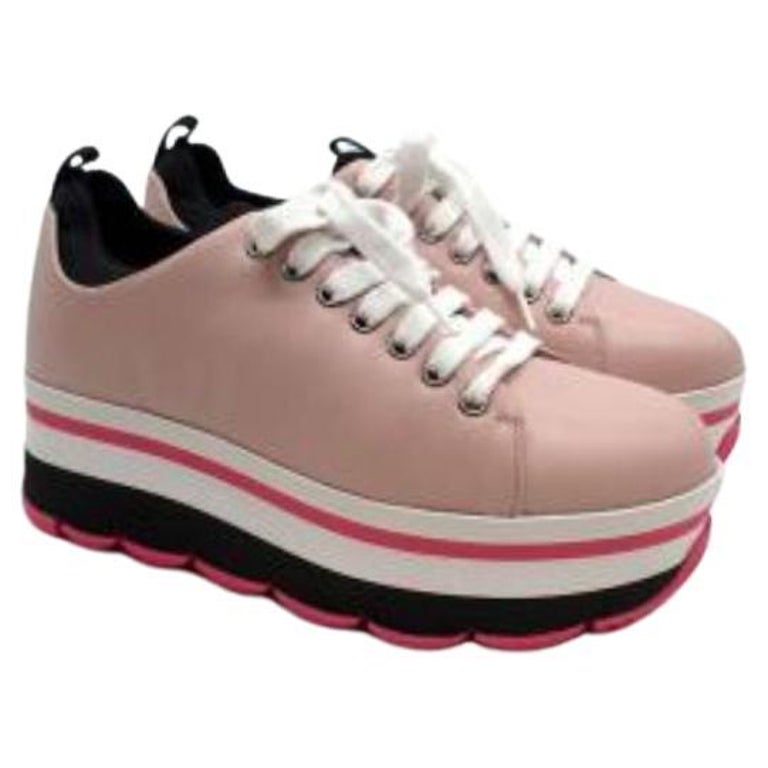 Prada Pale Pink Leather Platform Trainers For Sale at 1stDibs