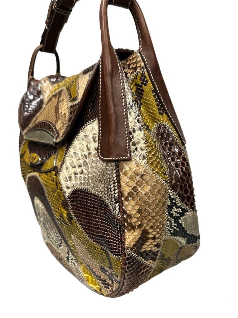 Prada Patchwork Piton Bag Top Handle Bag Brown For Sale at 1stDibs