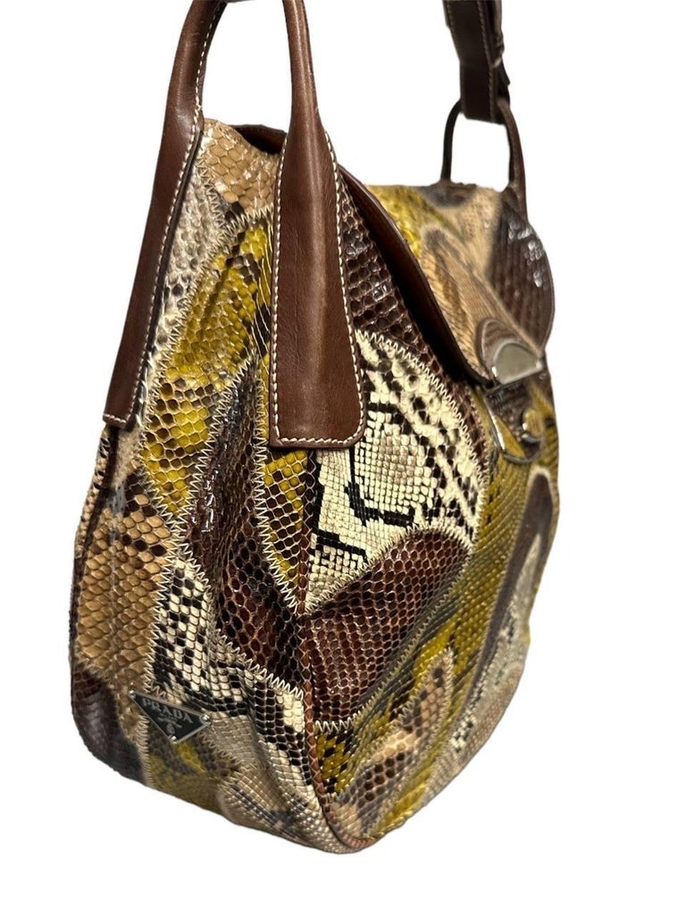 Prada Patchwork Piton Bag Top Handle Bag Brown For Sale at 1stDibs