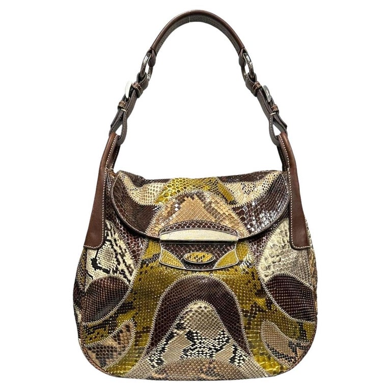 Prada Patchwork Piton Bag Top Handle Bag Brown For Sale at 1stDibs
