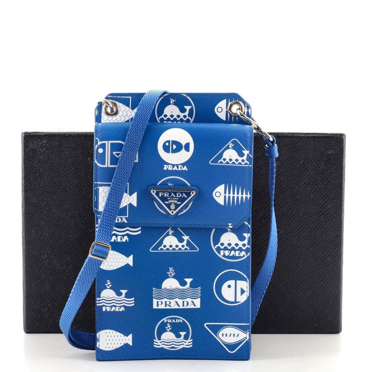 Prada Phone Holder Crossbody Bag Printed Saffiano Leather at 1stDibs