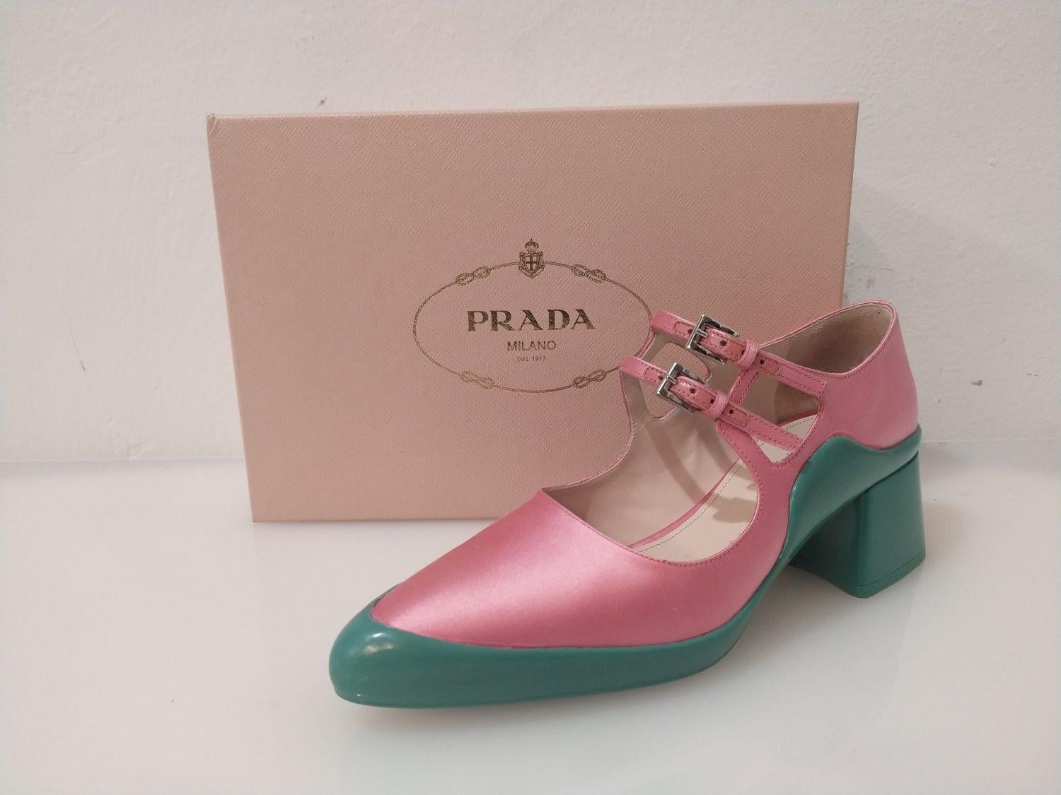 Prada Pink and Green Satin Shoe at 1stDibs | pink prada shoes, pink ...