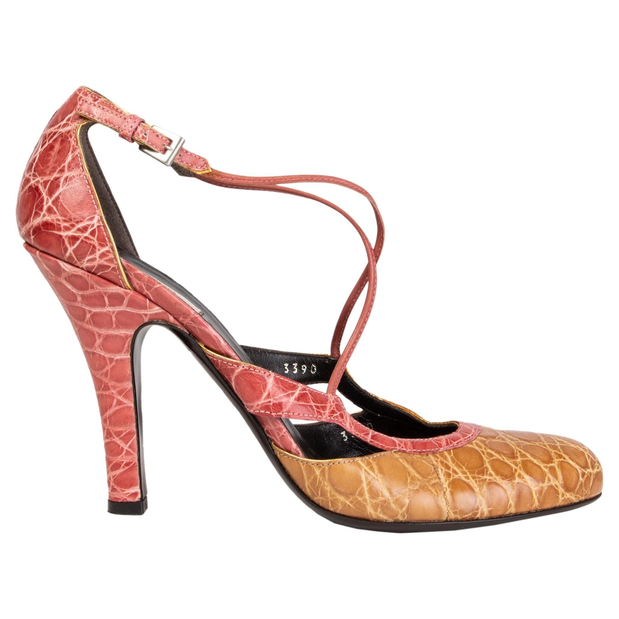 PRADA pink and beige TWO TONE CROC Pumps Shoes 39.5 For Sale at 1stDibs