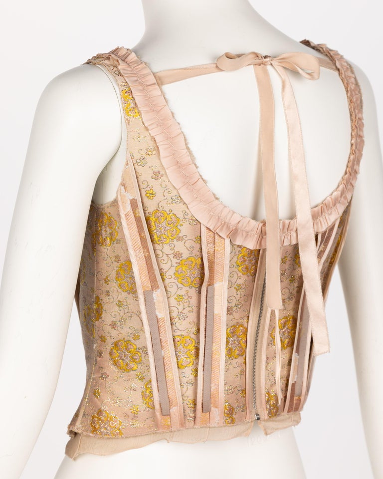 Prada Pink and Gold Floral Brocade Corset Top For Sale at 1stDibs