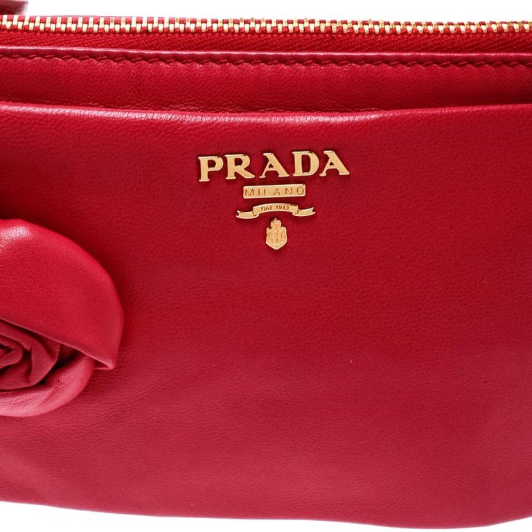 Prada Pink Leather Rose Applique Clutch at 1stDibs | leather rose purse