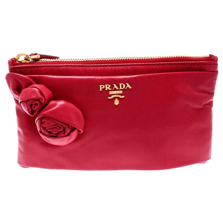 Prada Pink Leather Rose Applique Clutch at 1stDibs | leather rose purse