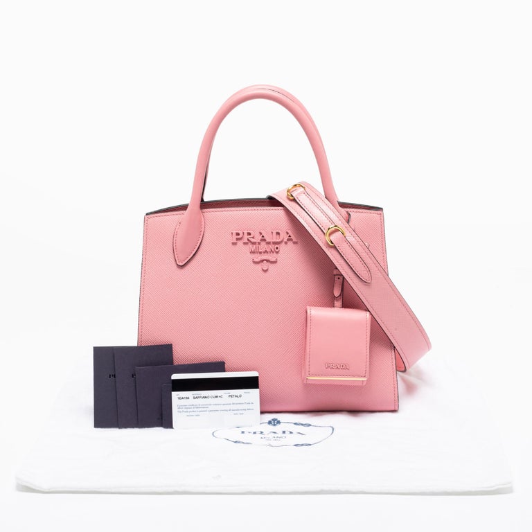 Prada Pink Saffiano Cuir Leather Small Monochrome Tote at 1stDibs