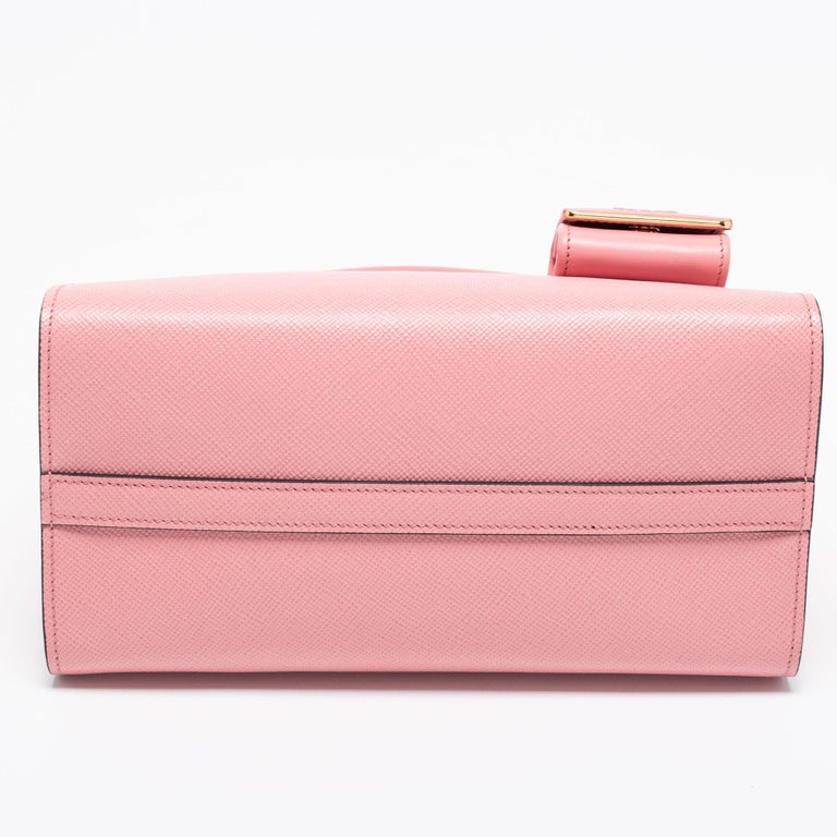 Prada Pink Saffiano Cuir Leather Small Monochrome Tote at 1stDibs