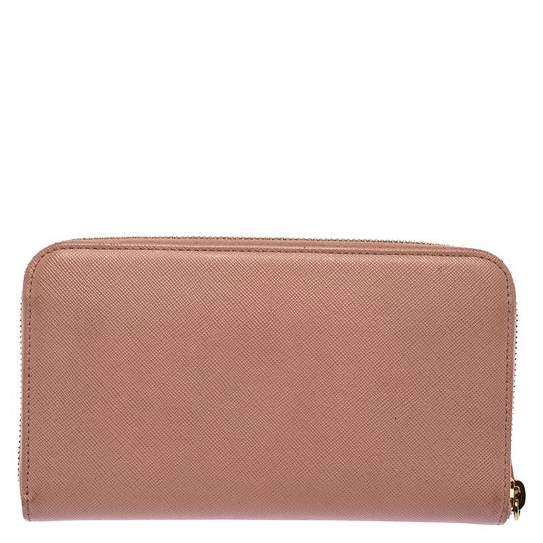 Prada Pink Saffiano Leather Bow Zip Around Wallet For Sale at 1stDibs