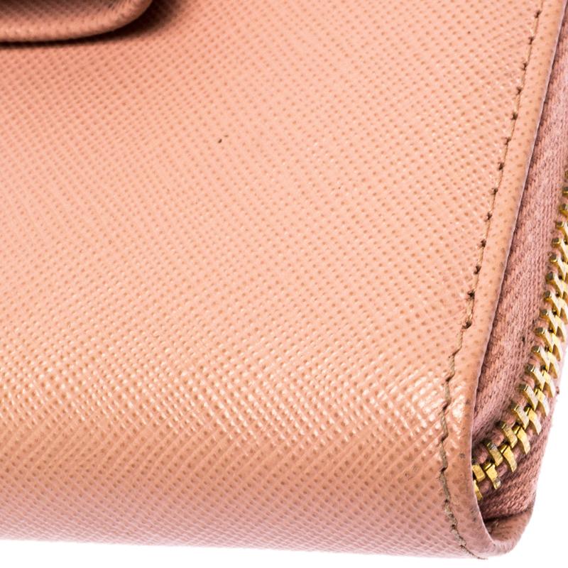 Prada Pink Saffiano Leather Bow Zip Around Wallet For Sale at 1stDibs