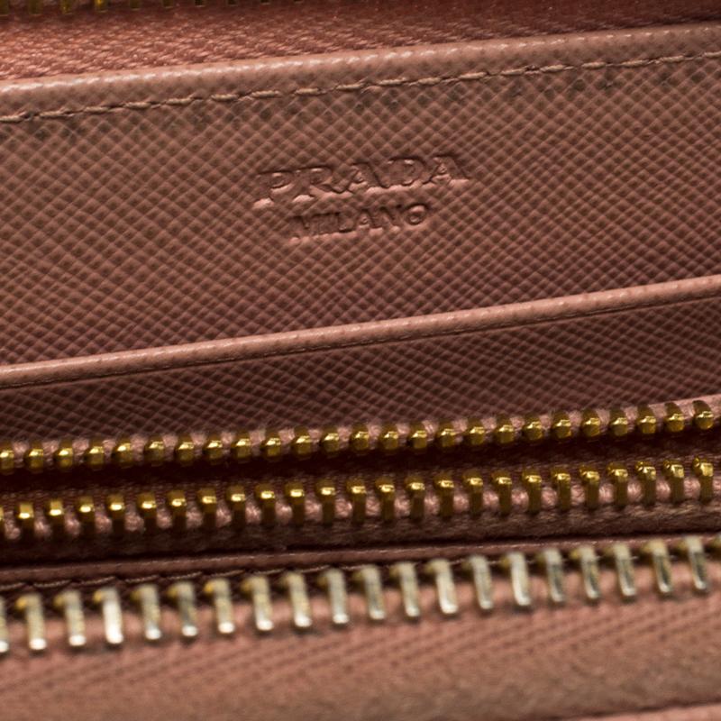 Prada Pink Saffiano Leather Bow Zip Around Wallet For Sale at 1stDibs