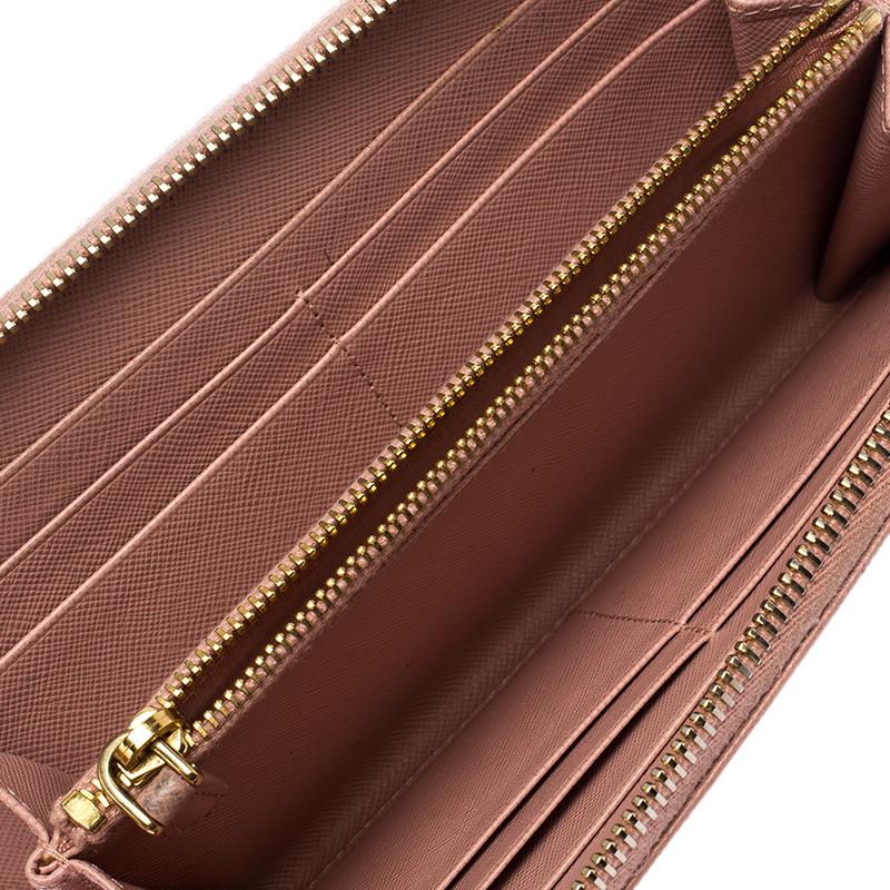 Prada Pink Saffiano Leather Bow Zip Around Wallet For Sale at 1stDibs