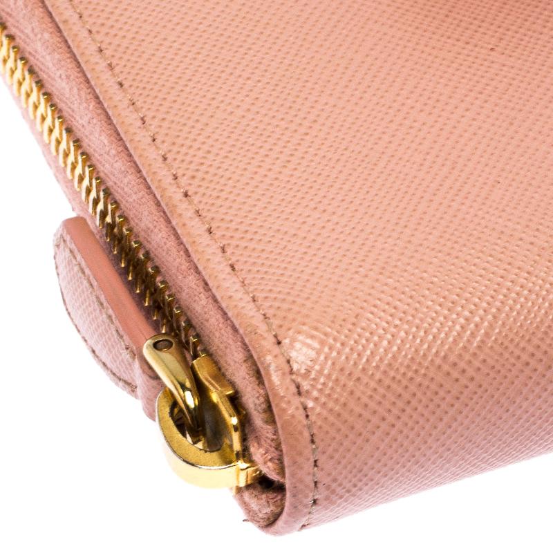 Prada Pink Saffiano Leather Bow Zip Around Wallet For Sale at 1stDibs
