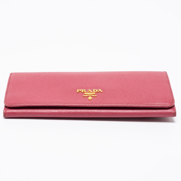 Prada Pink Saffiano Leather Continental Flap Wallet For Sale at 1stDibs
