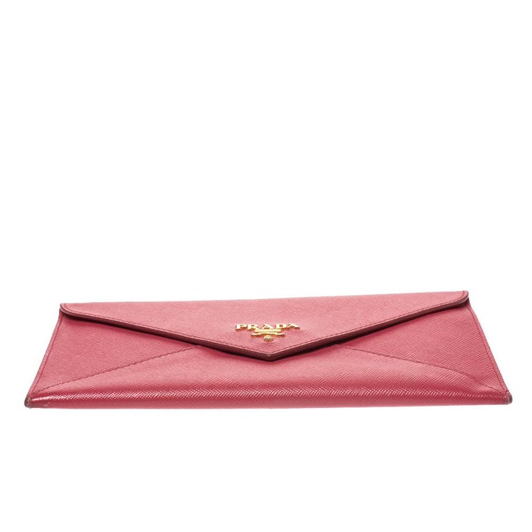 Prada Pink Saffiano Leather Envelope Wallet For Sale at 1stDibs