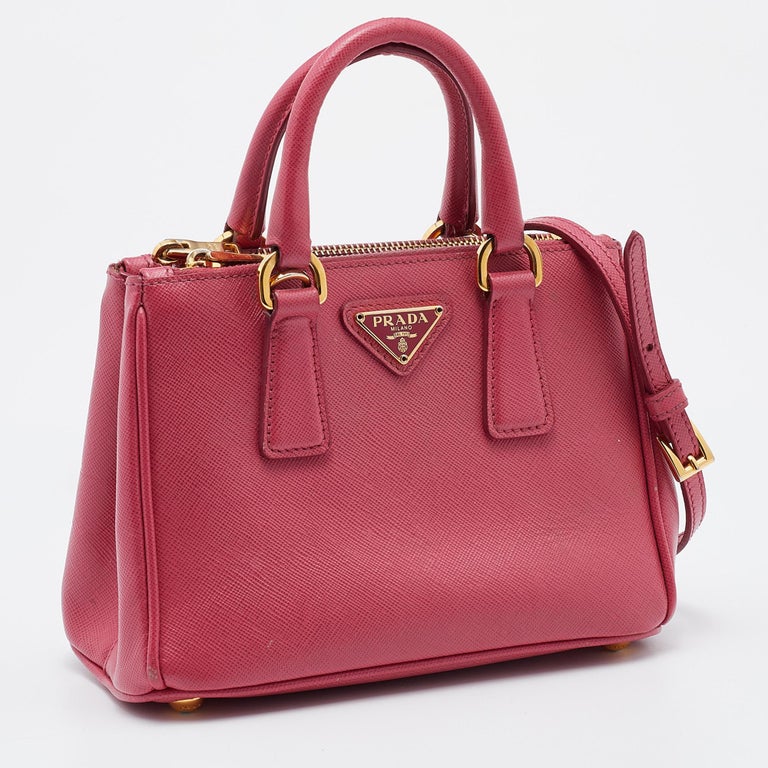 Prada Pink Saffiano Leather Micro Galleria Tote For Sale at 1stDibs