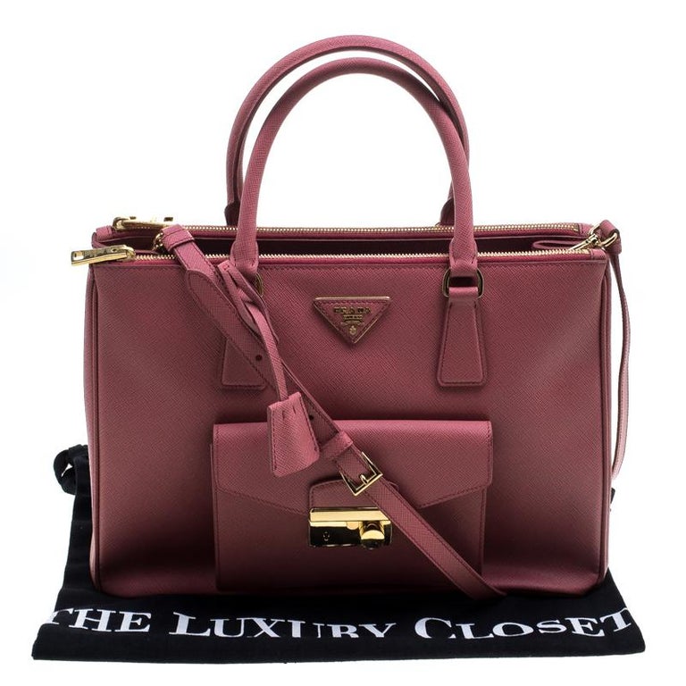 Prada Pink Saffiano Lux Leather Cargo Pocket Tote For Sale at 1stDibs