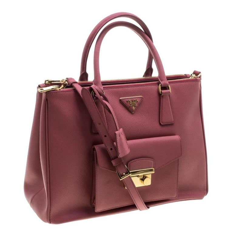 Prada Pink Saffiano Lux Leather Cargo Pocket Tote For Sale at 1stDibs