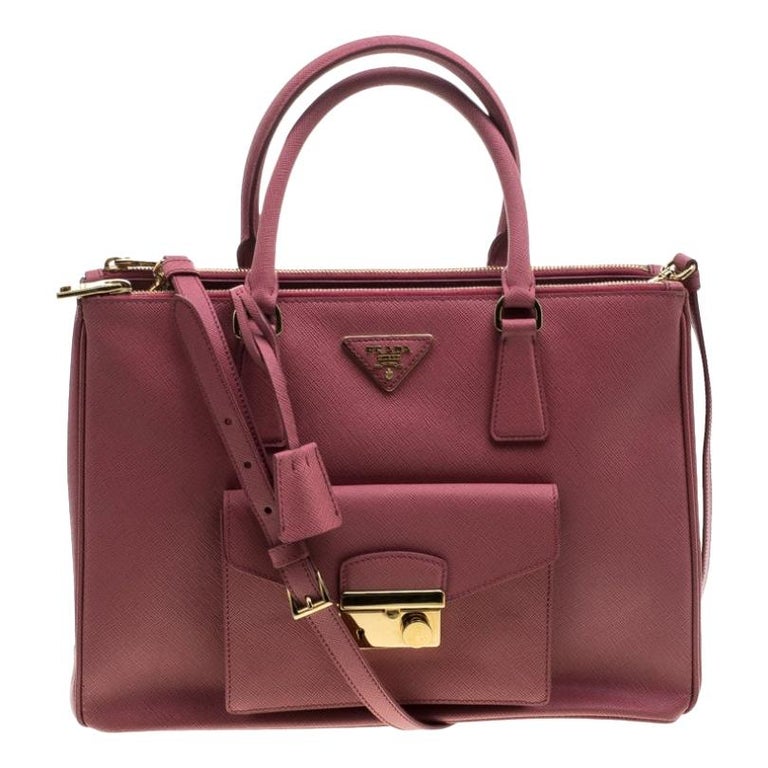Prada Pink Saffiano Lux Leather Cargo Pocket Tote For Sale at 1stDibs