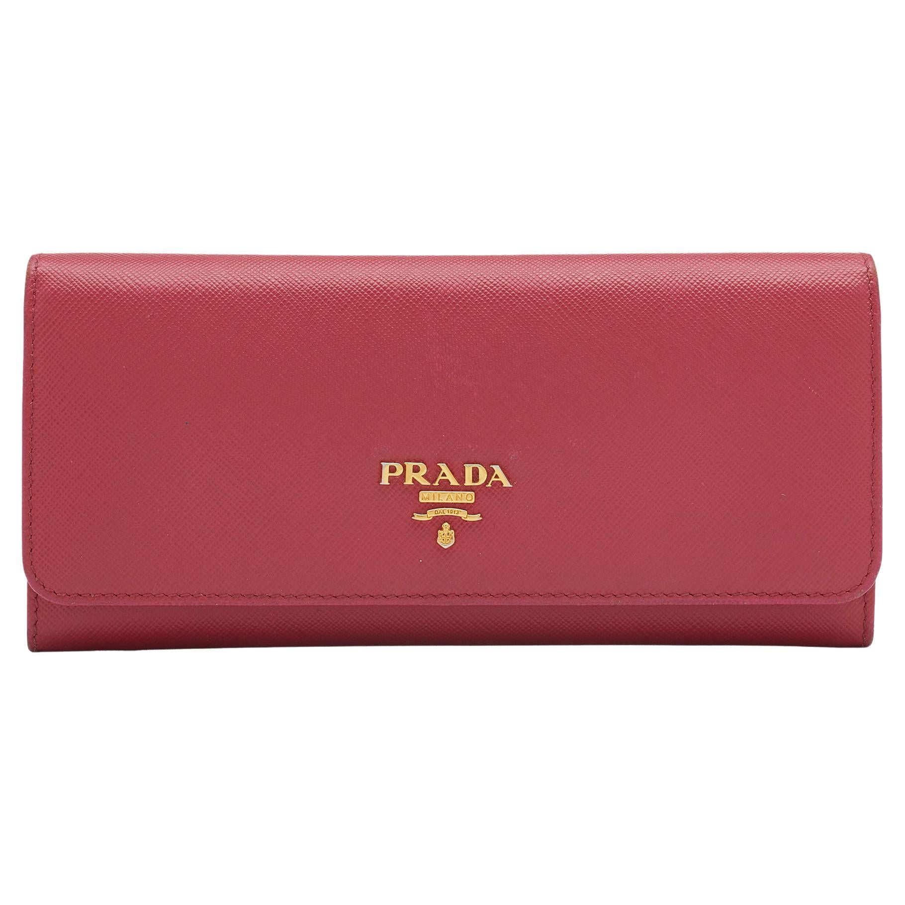 Prada Pink Saffiano Lux Leather Flap Continental Wallet at 1stDibs