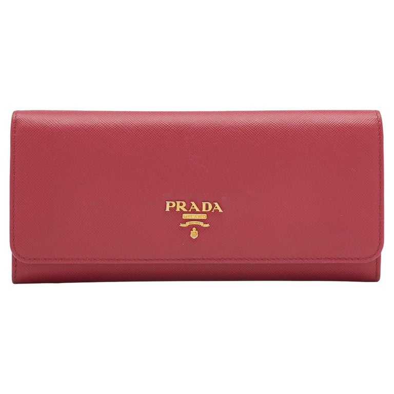 Prada Pink Saffiano Lux Leather Flap Continental Wallet For Sale at 1stDibs