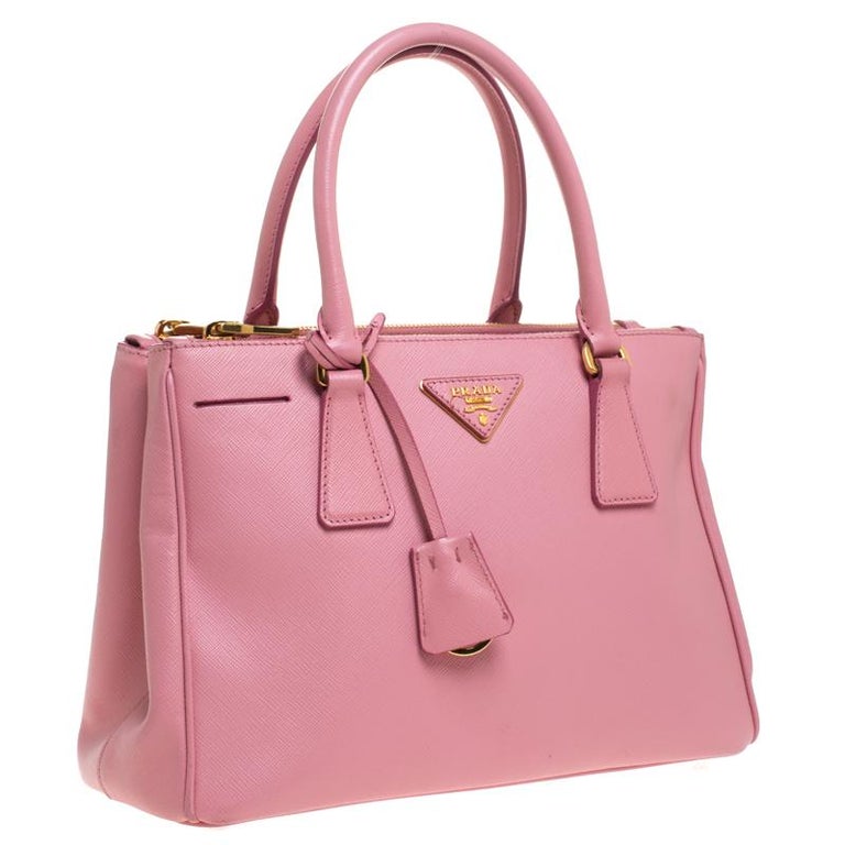 Prada Pink Saffiano Lux Leather Small Double Zip Tote at 1stDibs