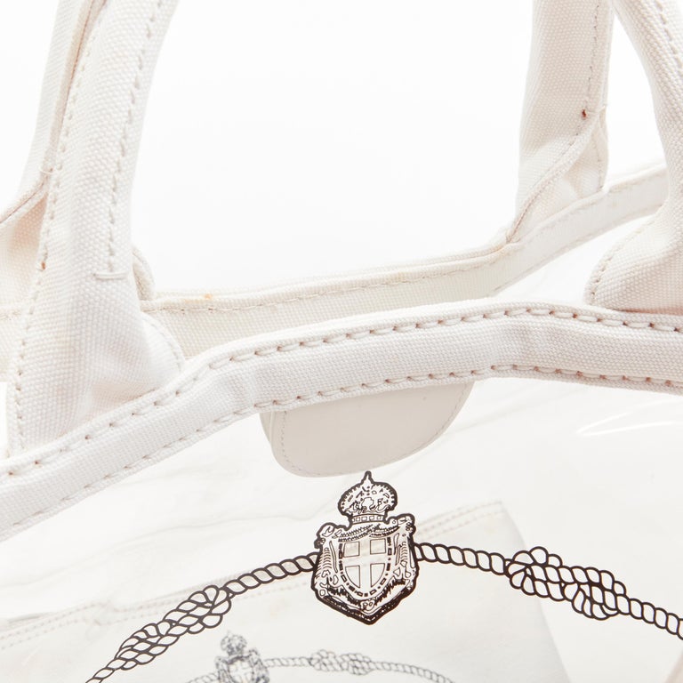 PRADA Plex logo print clear PVC white canvas trim shoulder tote bag For ...